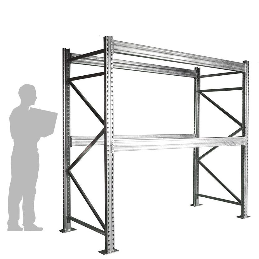 2-Tier Galvanized Teardrop Pallet Rack Starter Units - 48"d x 96"h by ...
