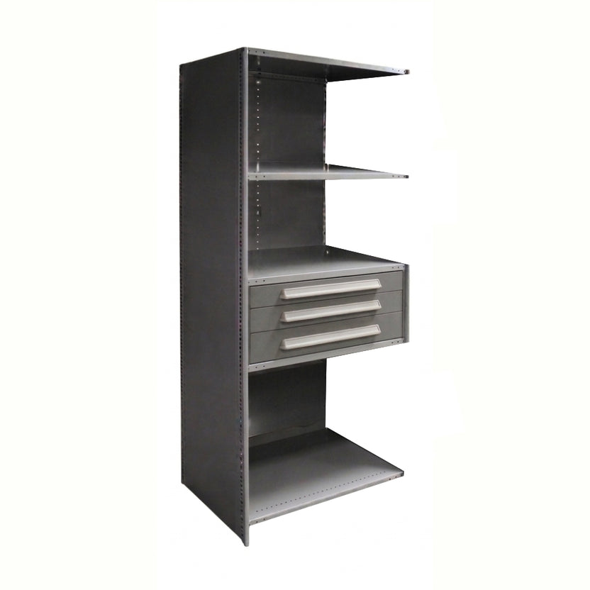 Lyon Closed Steel Shelving with 3 Modular Drawers - Add On Units ...